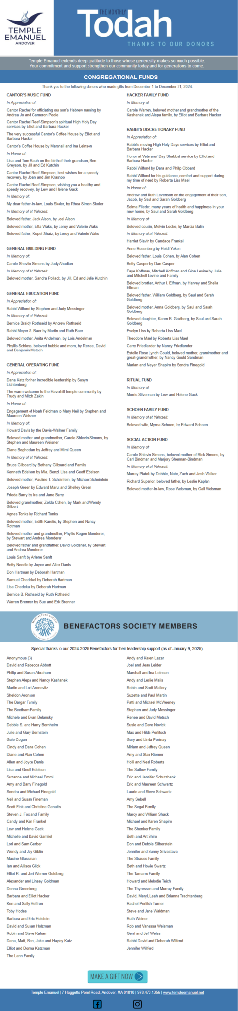 TODAH: January 2025 - Temple Emanuel of Andover